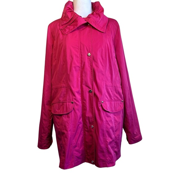 Dennis Basso Jackets And Coats Dennis Basso Hot Pink Ruffle Collar Raincoat Windbreaker Rain